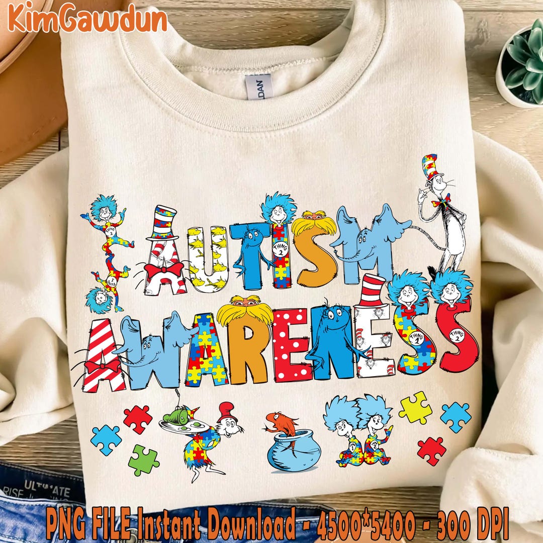 Autism Awareness Dr. Seuss Png, Dr. Seuss Png, Cat in the Hat, Autism ...
