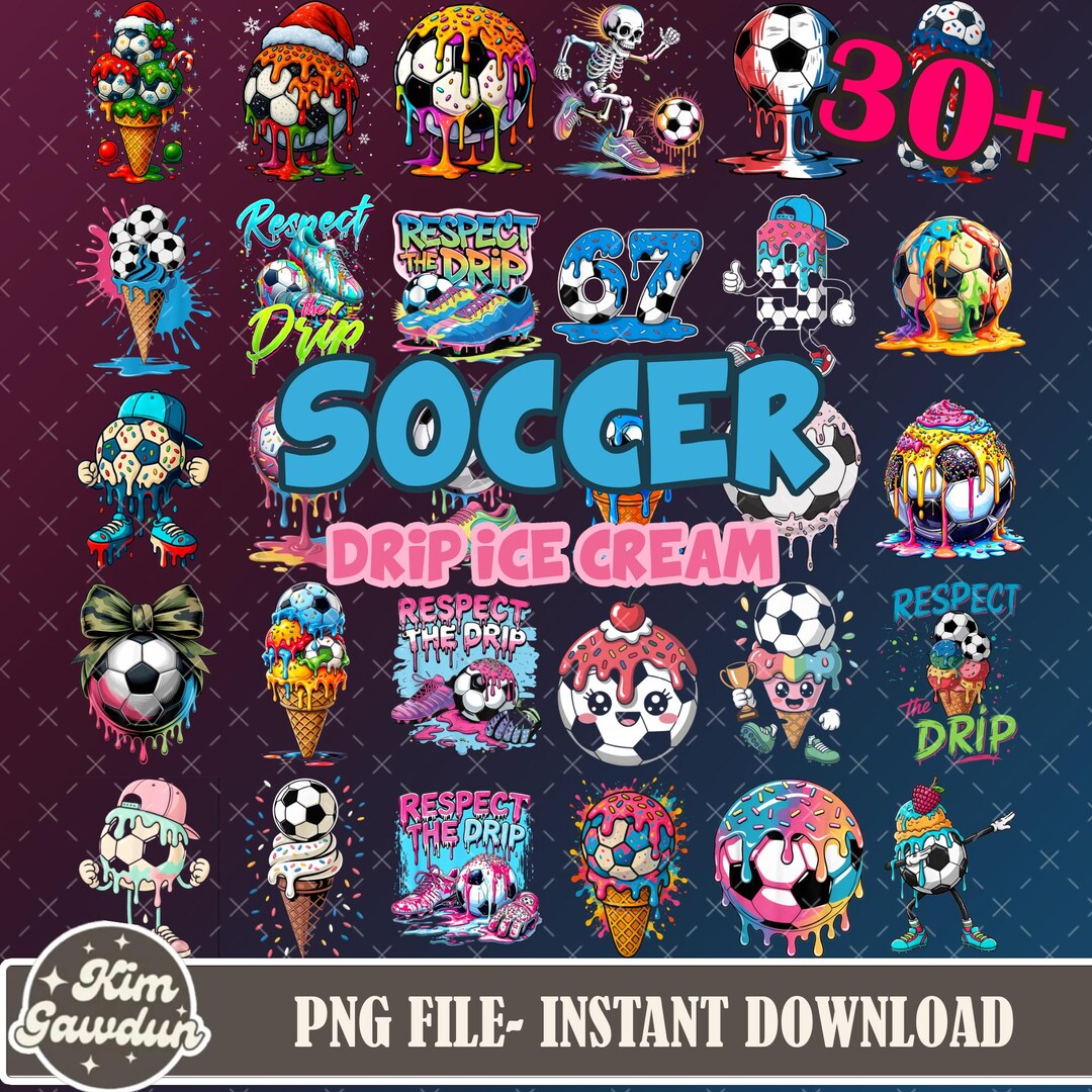 Soccer Ice Cream Drip PNG Football Sports Team Digital File Soccer Mom ...