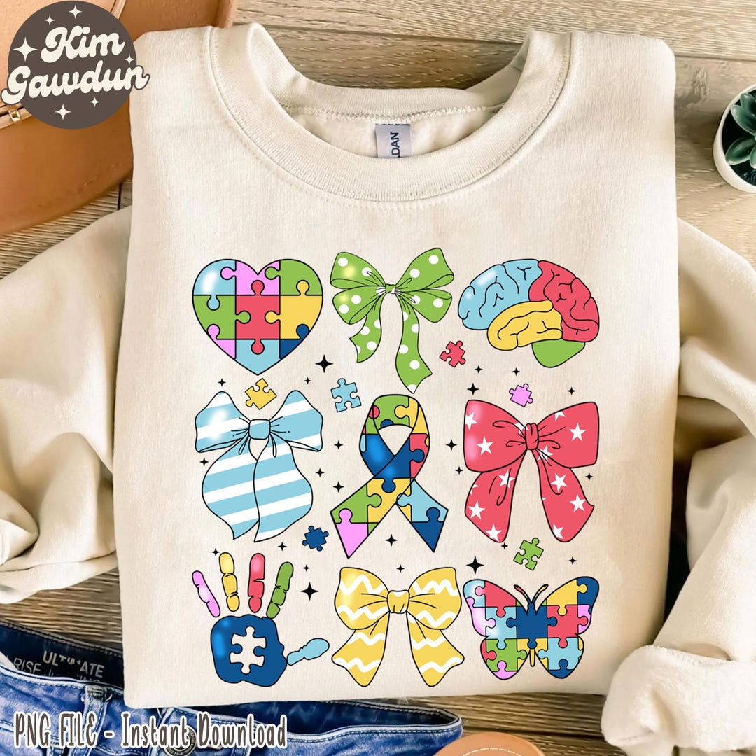 Coquette Bow Autism Awareness Png, Retro Autism Bow PNG, Autism Mama ...