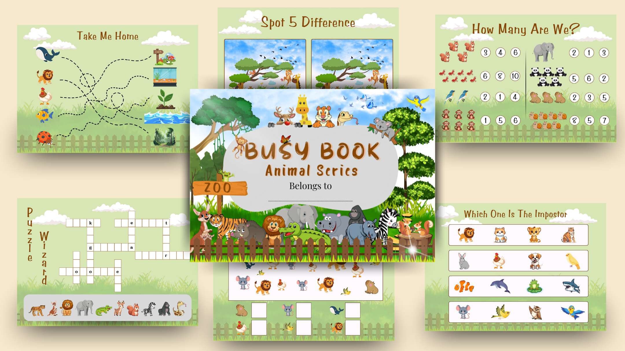 Busy Book Animal Series, Printable Preschool Activities, Homeschool ...
