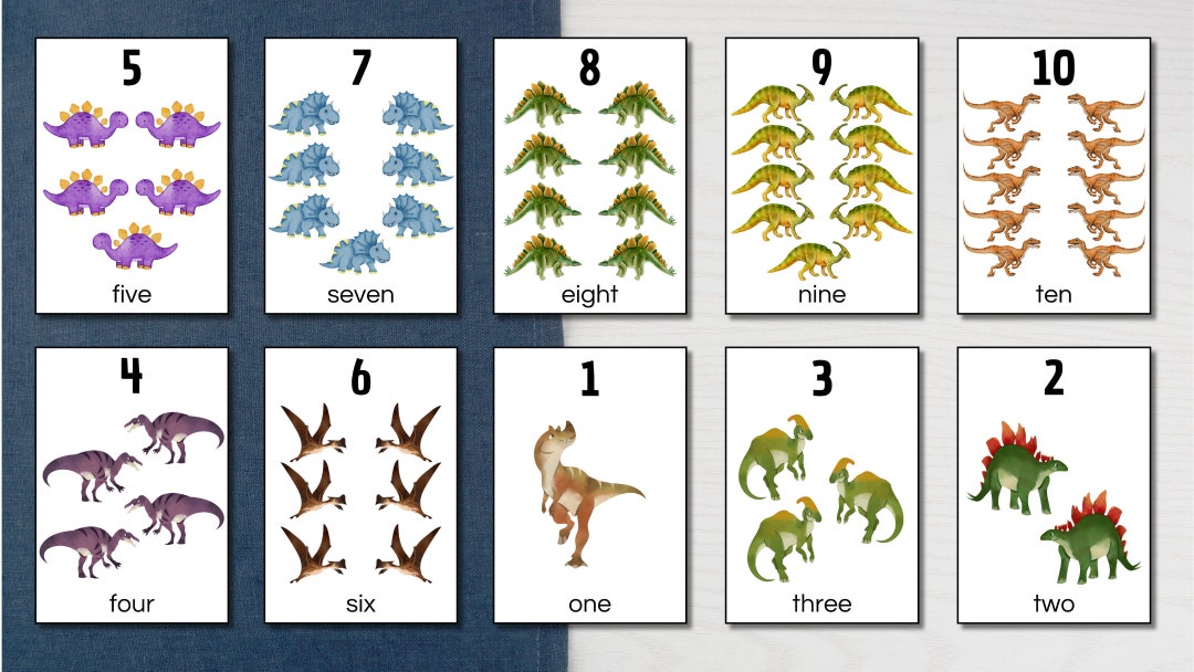 Dinosaur Counting Cards. Math Flashcard, Dino Flashcard, Kids Games ...