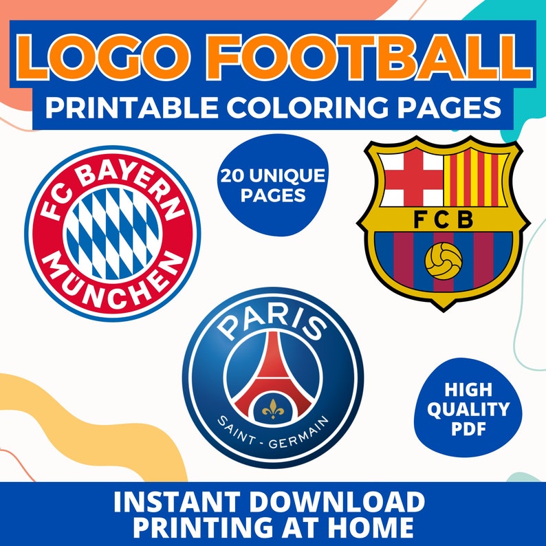 FOOTBALL Team LOGOS to COLOR - 20 Coloring Pages to Print Instantly ...
