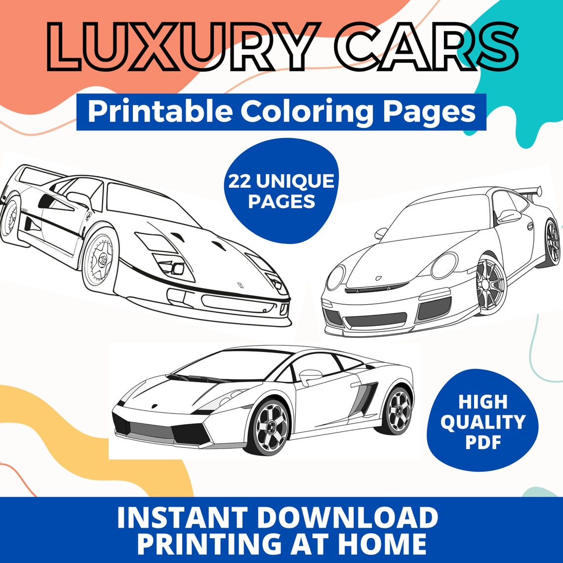 22 Most Popular LUXURY CARS COLORING Pages to Print and Color - Etsy