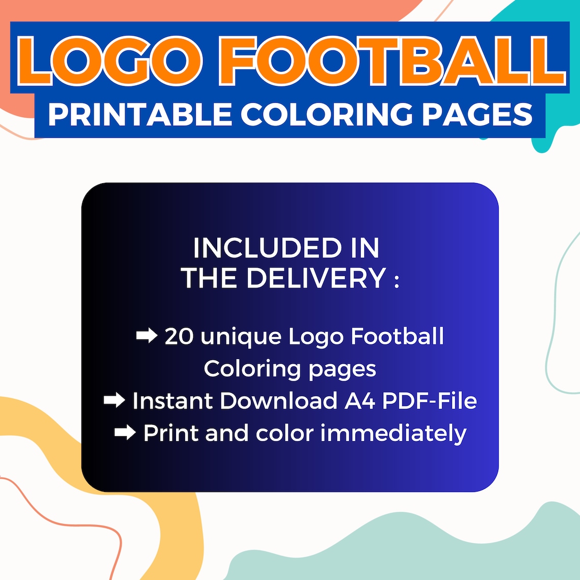 FOOTBALL Team LOGOS to COLOR - 20 Coloring Pages to Print Instantly ...