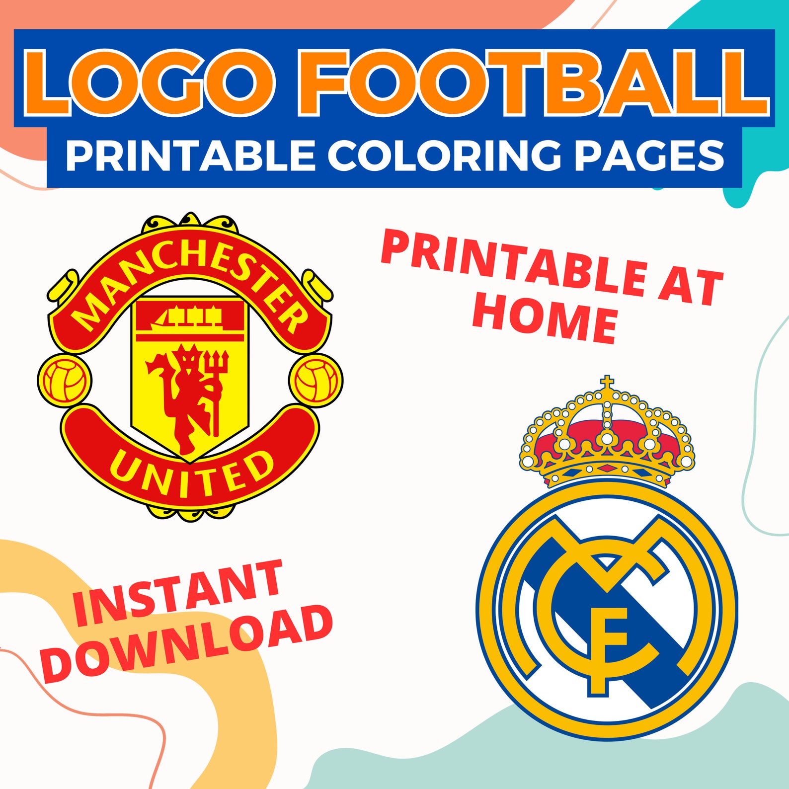 FOOTBALL Team LOGOS to COLOR - 20 Coloring Pages to Print Instantly ...