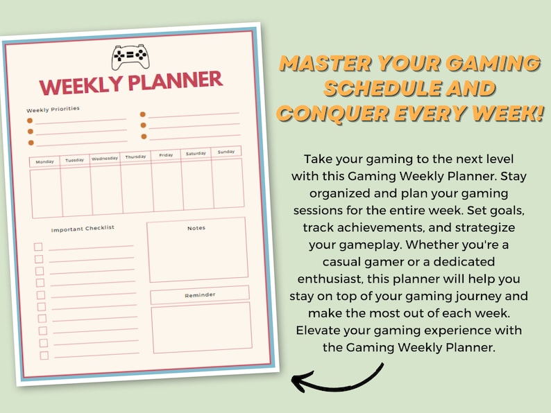 Printable Gaming Planner: Schedule Track and Level-up - Etsy