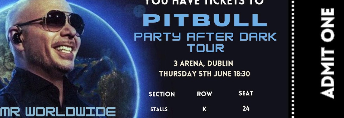 Pitbull Party After Dark Tour Personalised Gift Ticket X2 Surprise ...