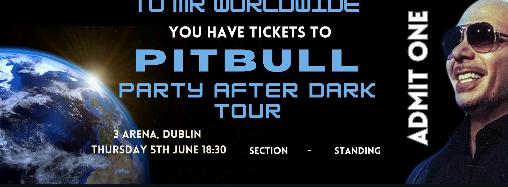 Pitbull Party After Dark Tour Personalised Gift Ticket X2 Surprise ...