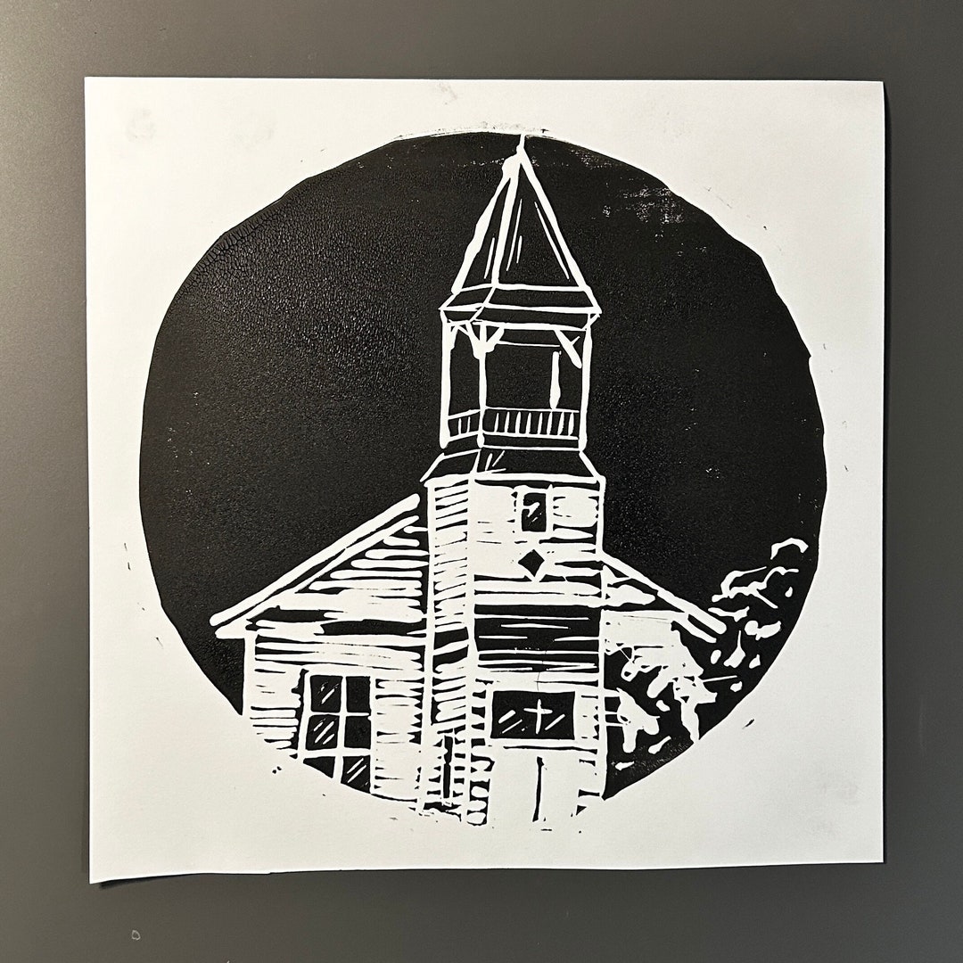 The Shadowed Church Handprinted Hand Carved Lino Print 8.3x8.3 Gothic ...