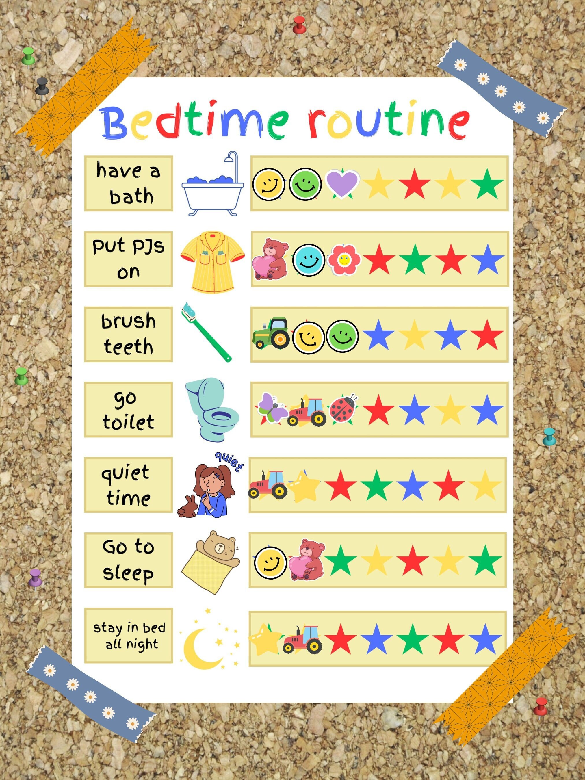Children’s Bedtime Routine Sticker Chart Printable - Etsy