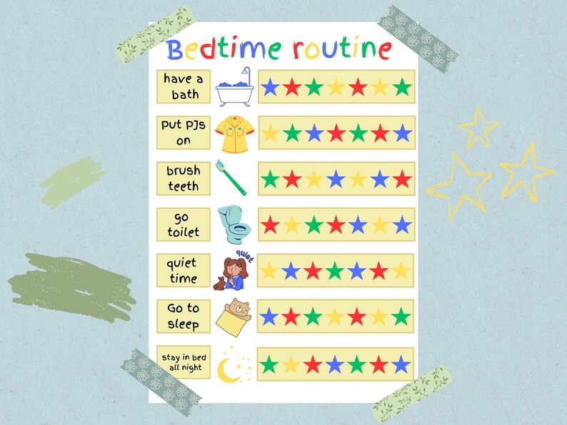 Childrens Bedtime Routine Sticker Chart Printable - Etsy
