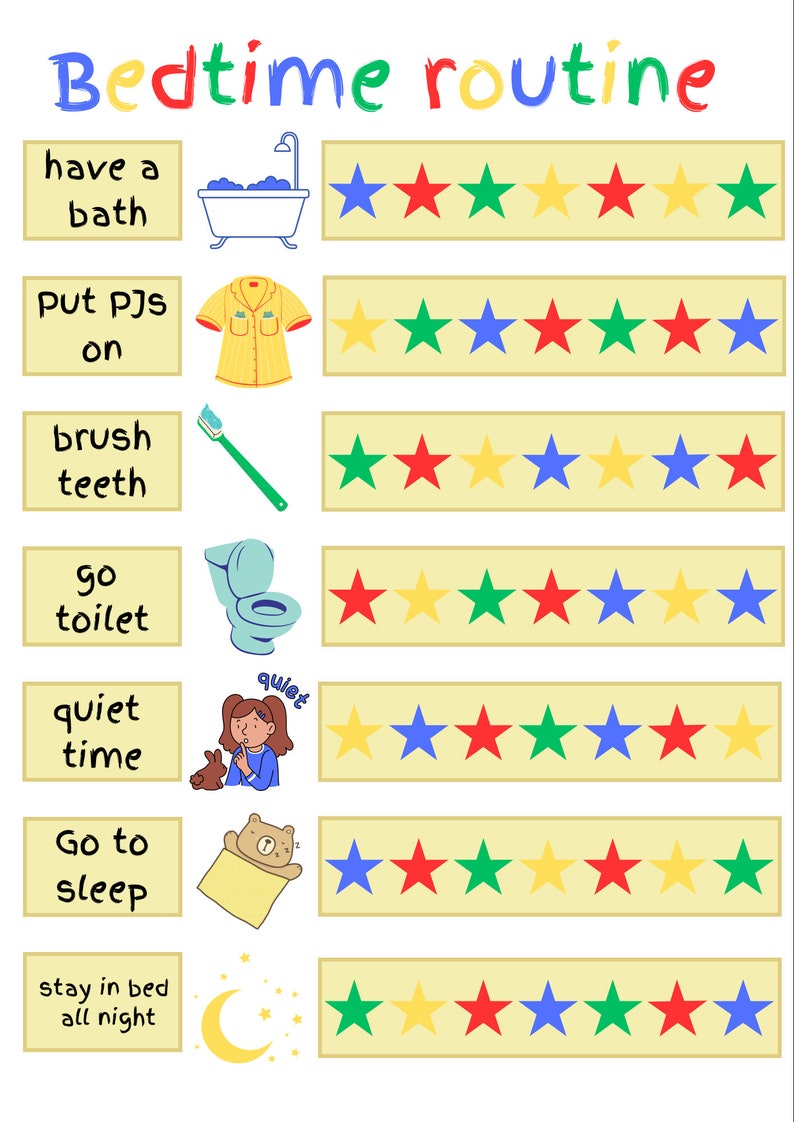 Children’s Bedtime Routine Sticker Chart Printable - Etsy