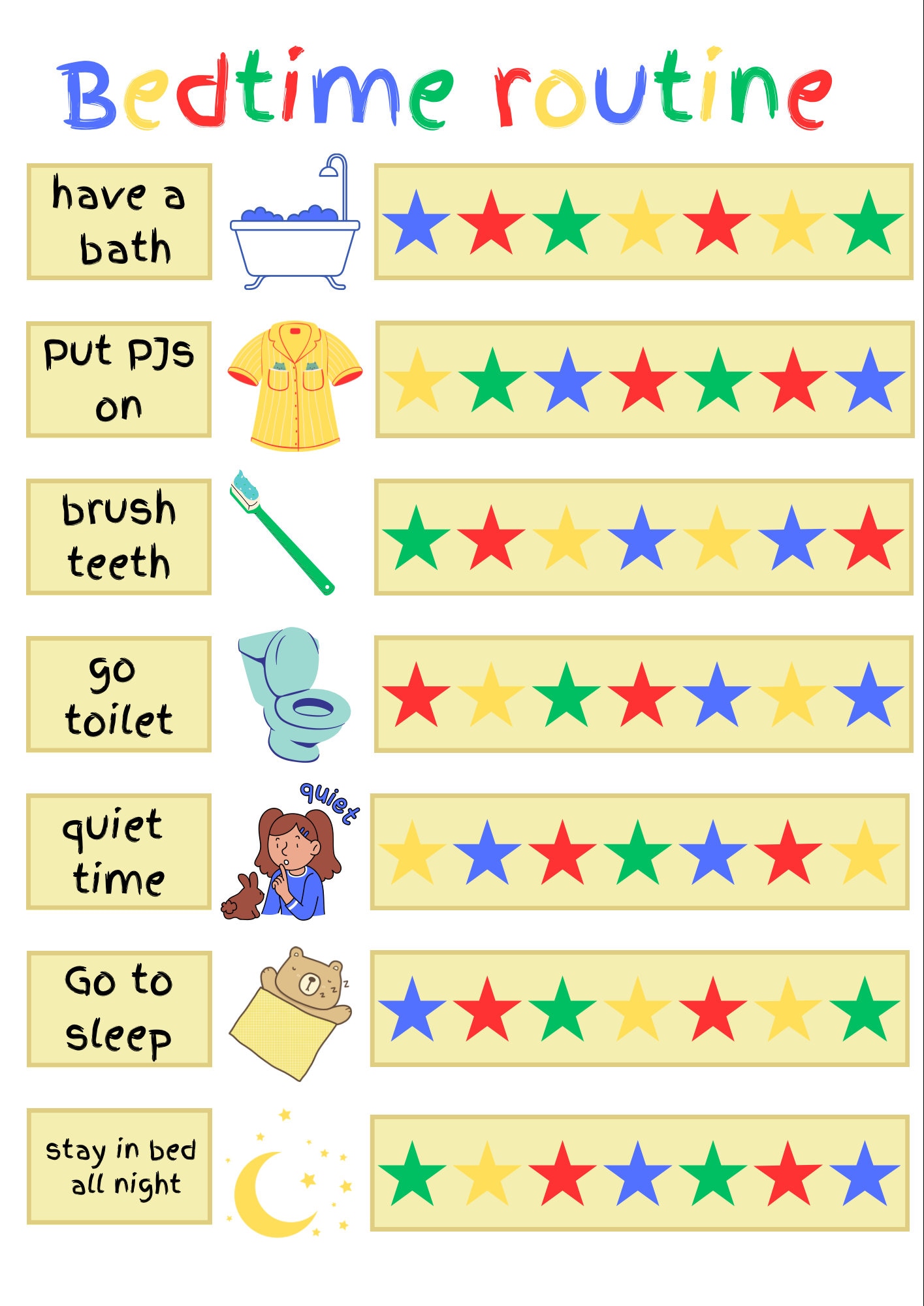 Children’s Bedtime Routine Sticker Chart Printable - Etsy