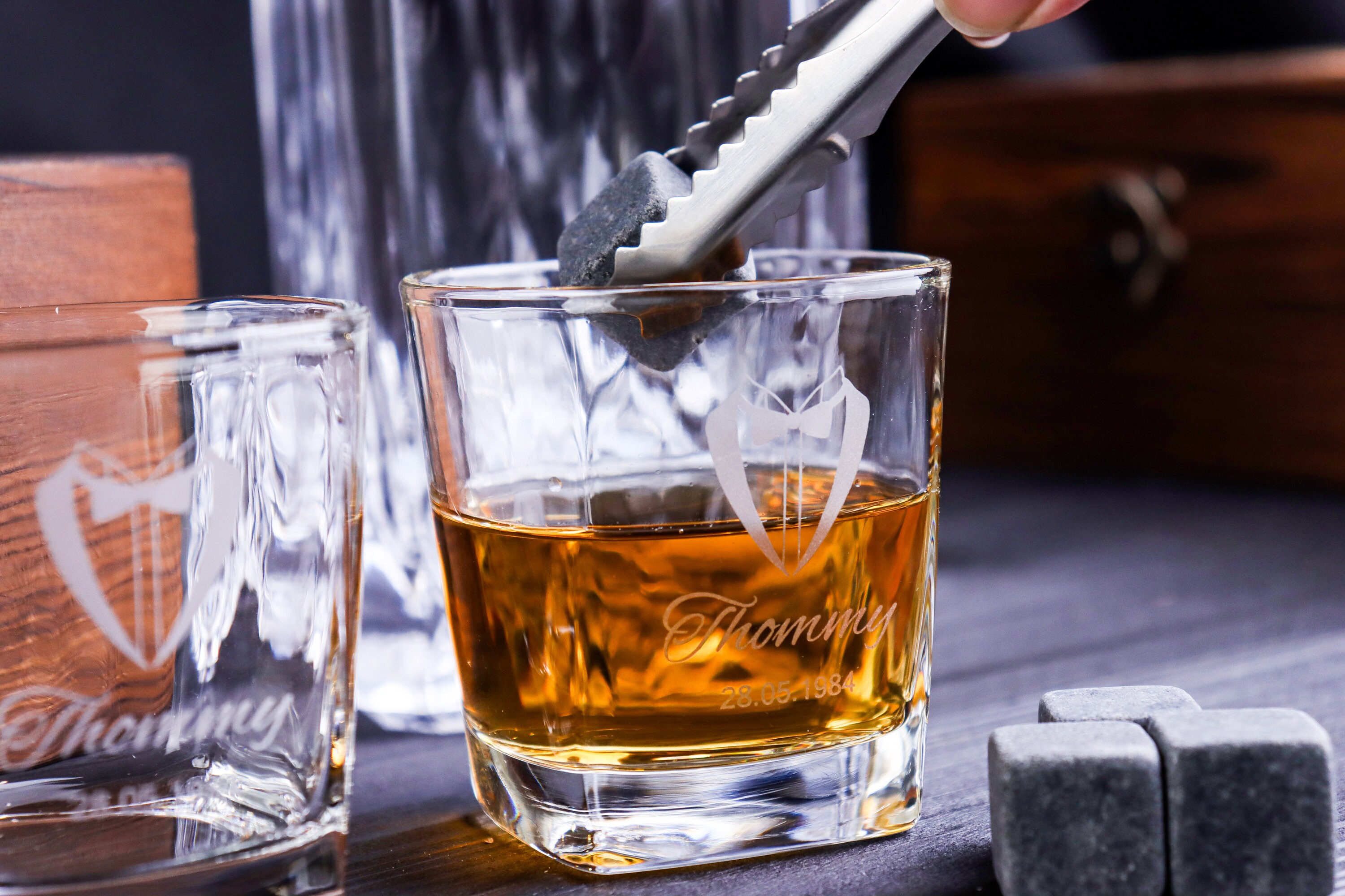 Whiskey Glasses Personalized Whiskey Box Whiskey Gift Chilling Stones ...