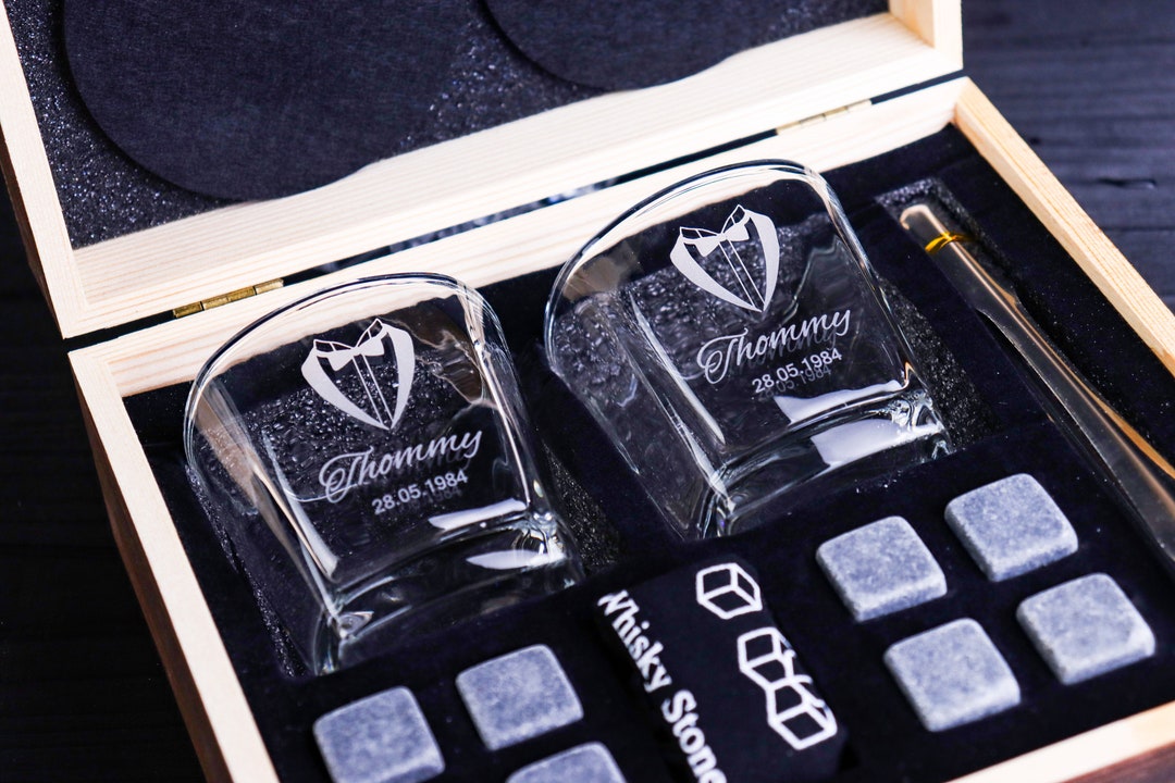 Whiskey Glasses Personalized Whiskey Box Whiskey Gift Chilling Stones ...