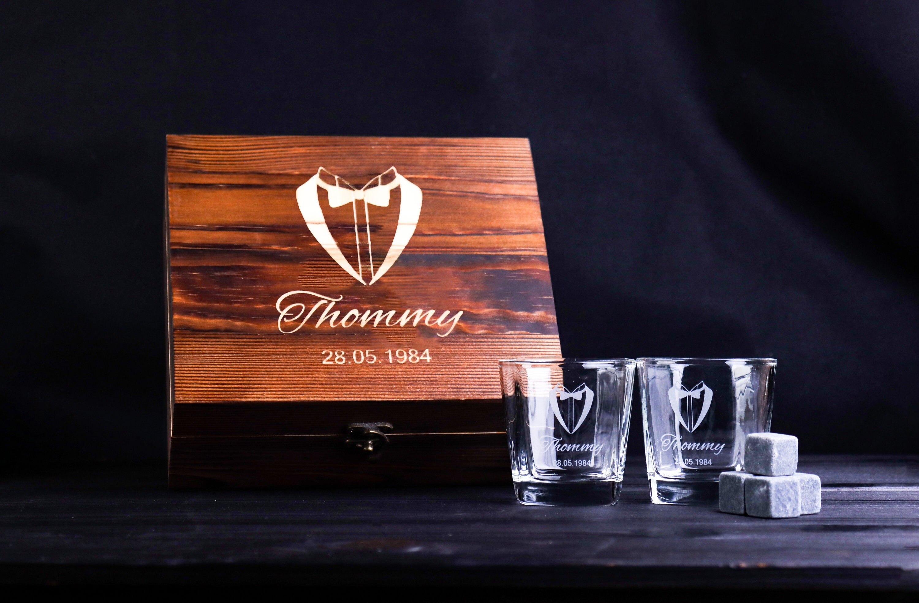 Whiskey Glasses Personalized Whiskey Box Whiskey Gift Chilling Stones ...