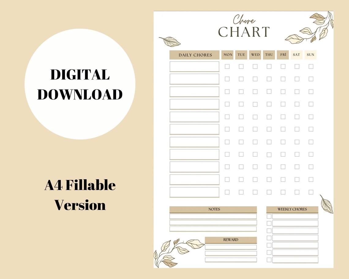 Chore Chart for Kids and Adults, Responsibilities Chart, to Do List, A4 ...