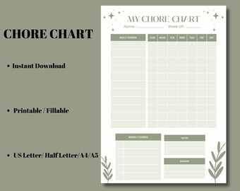 Chore Chart for Kids and Adults, Responsibilities Chart, to Do List, A4 ...