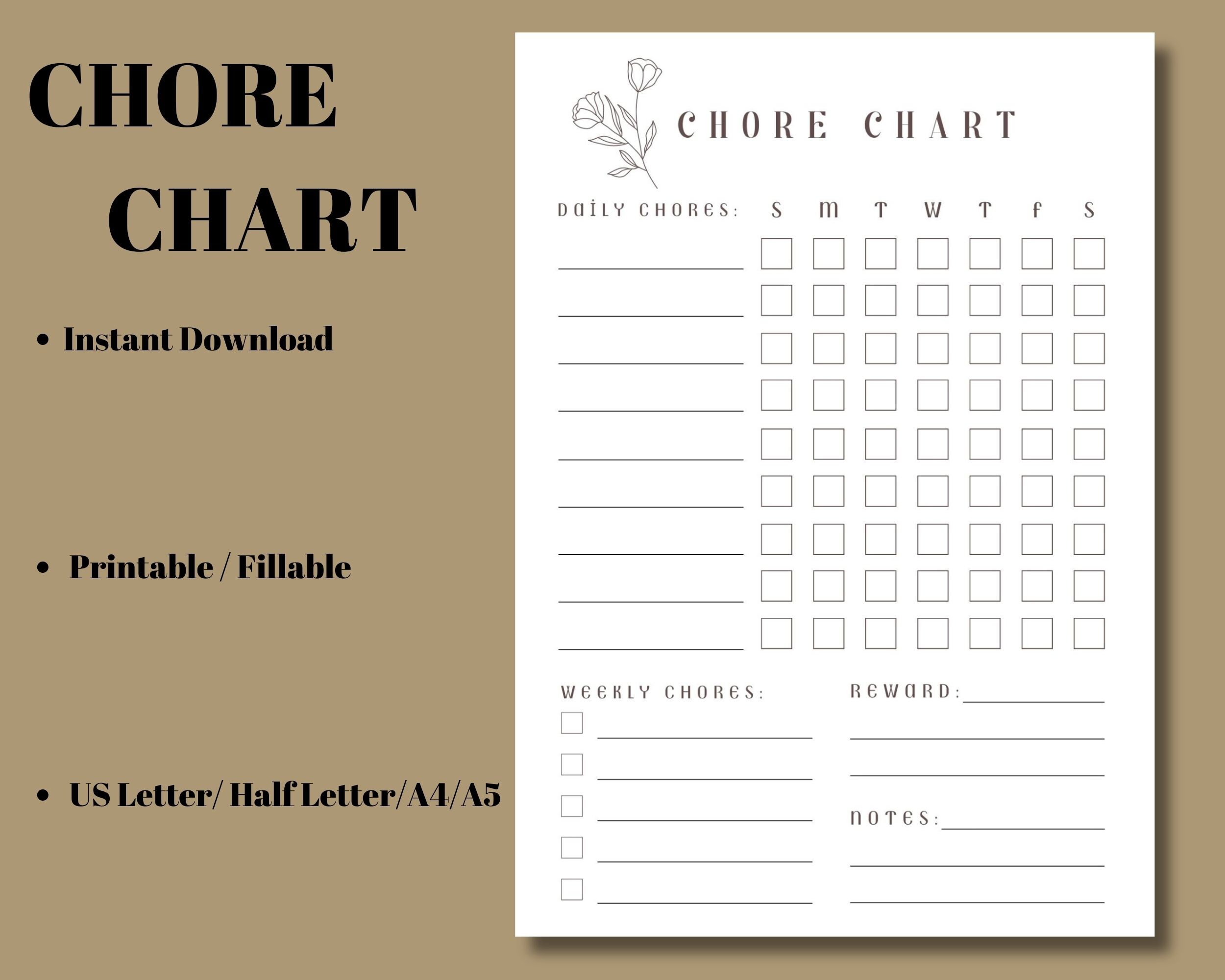 Chore Chart for Kids and Adults, Responsibilities Chart, to Do List, A4 ...