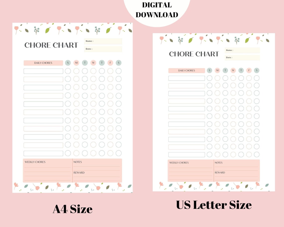 Chore Chart for Kids and Adults, Responsibilities Chart, to Do List, A4 ...