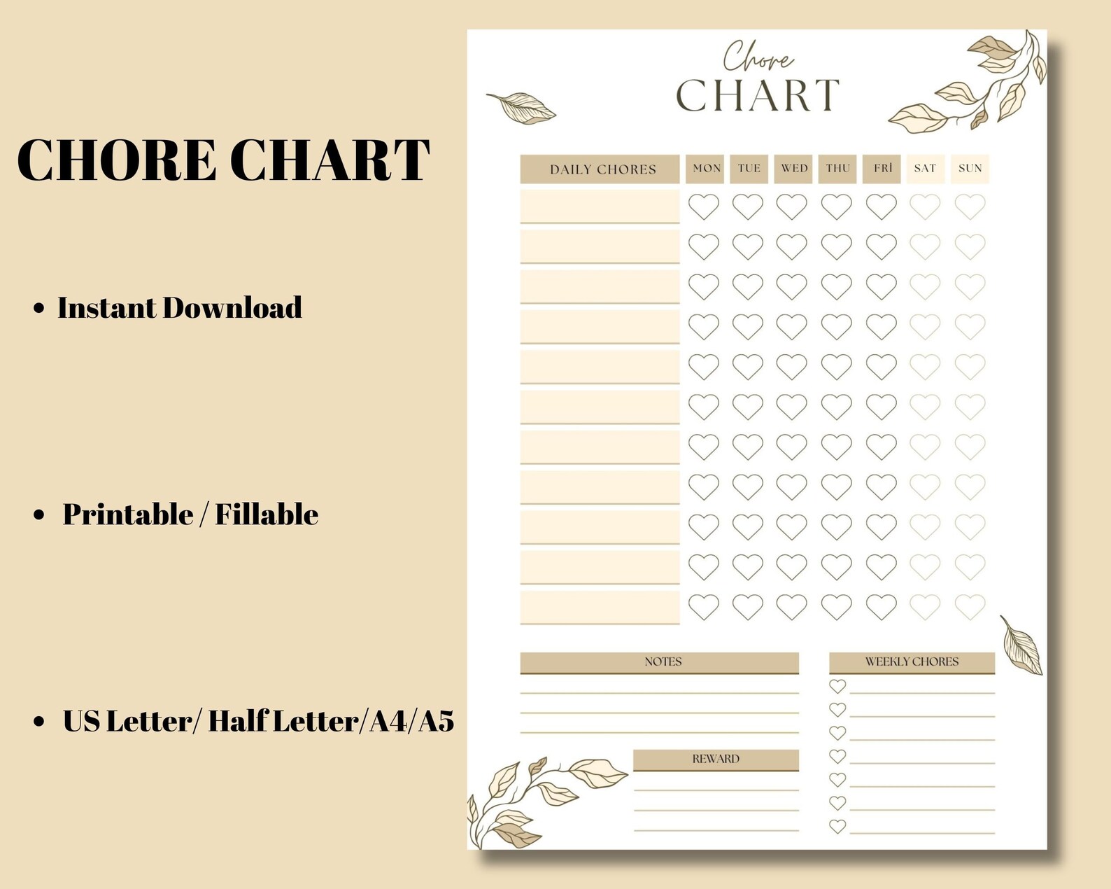 Chore Chart for Kids and Adults, Responsibilities Chart, to Do List, A4 ...