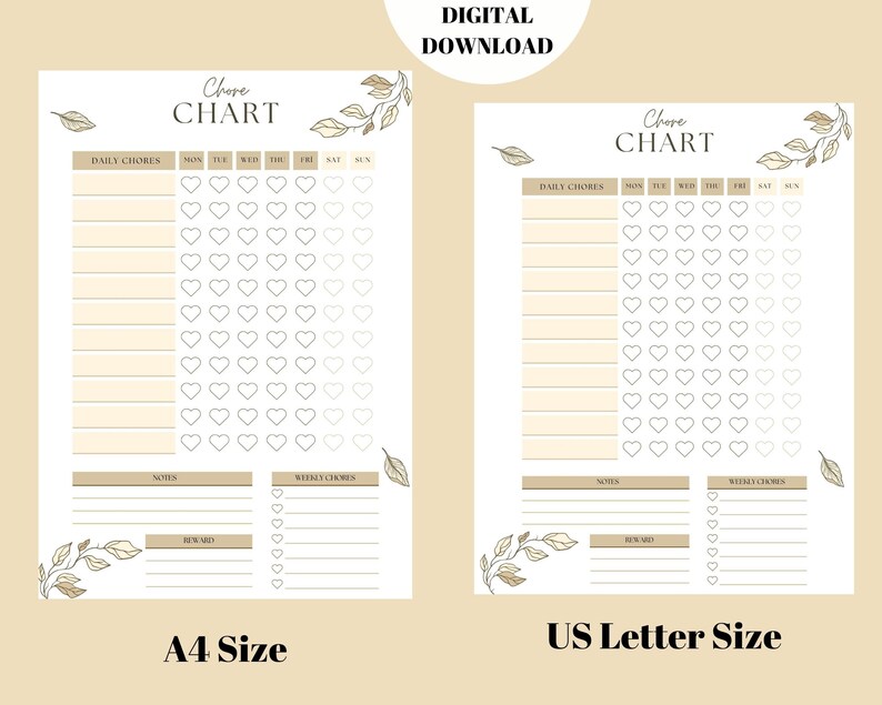 Chore Chart for Kids and Adults, Responsibilities Chart, to Do List, A4 ...
