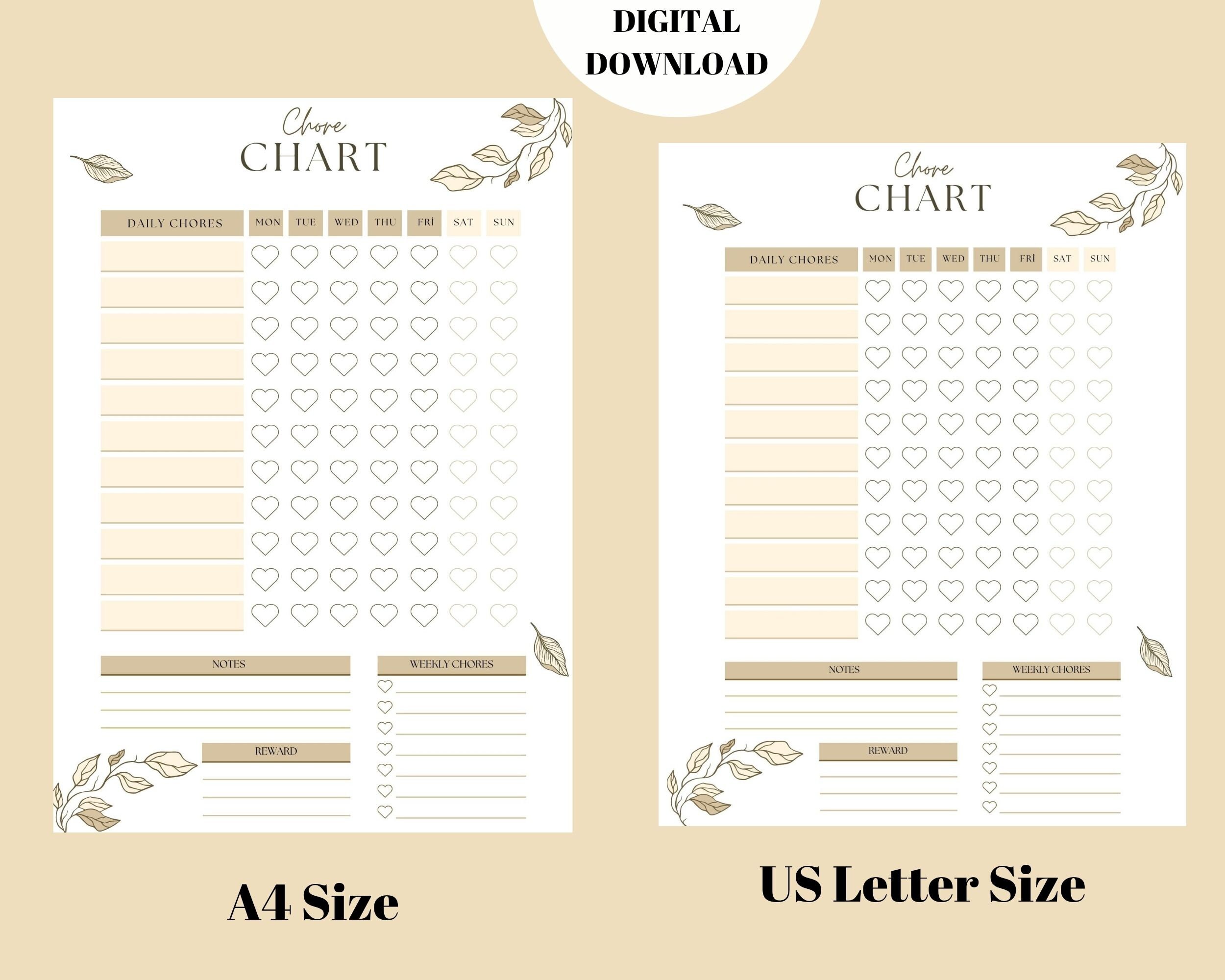 Chore Chart for Kids and Adults, Responsibilities Chart, to Do List, A4 ...