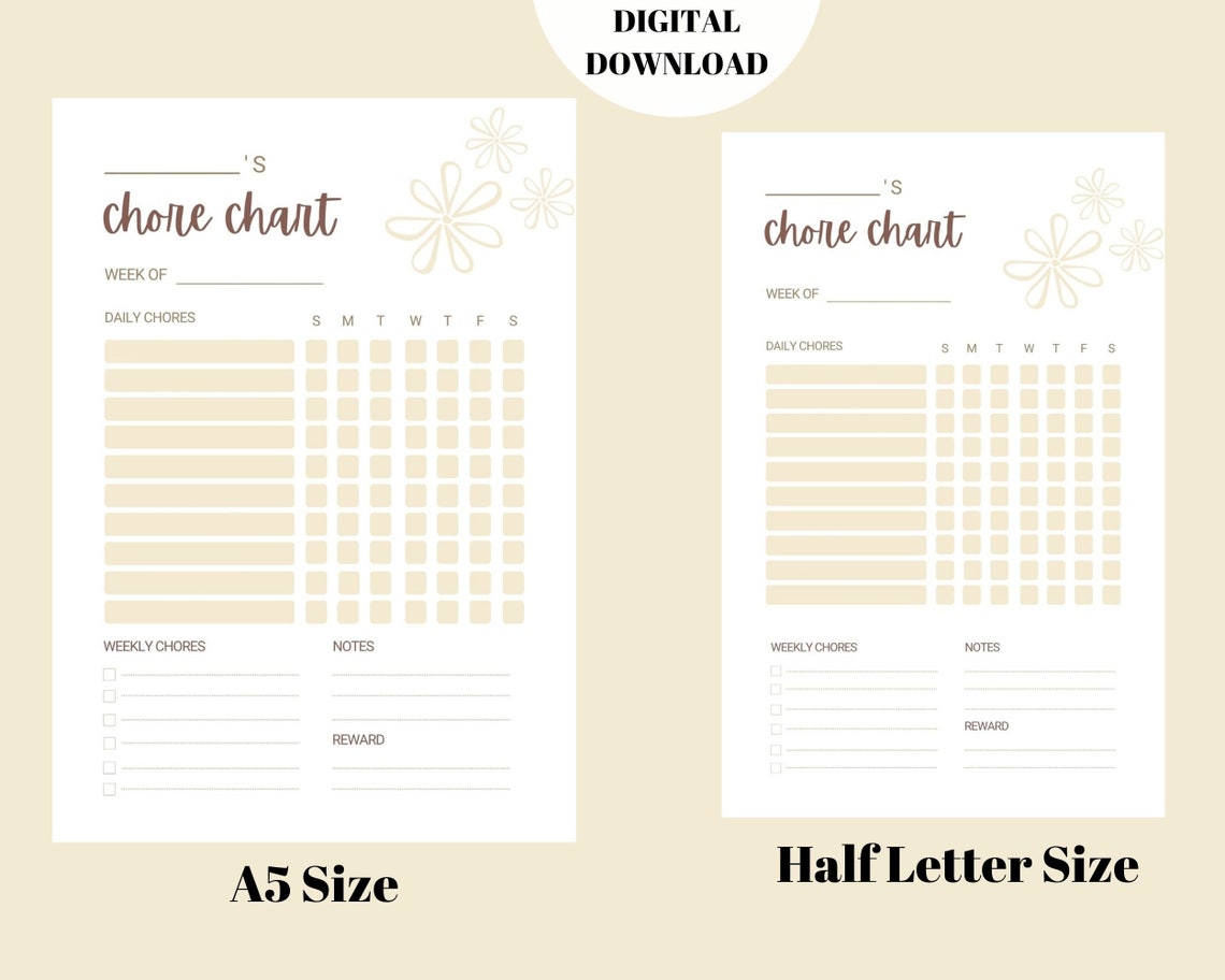 Chore Chart for Kids and Adults Responsibilities Chart to Do - Etsy