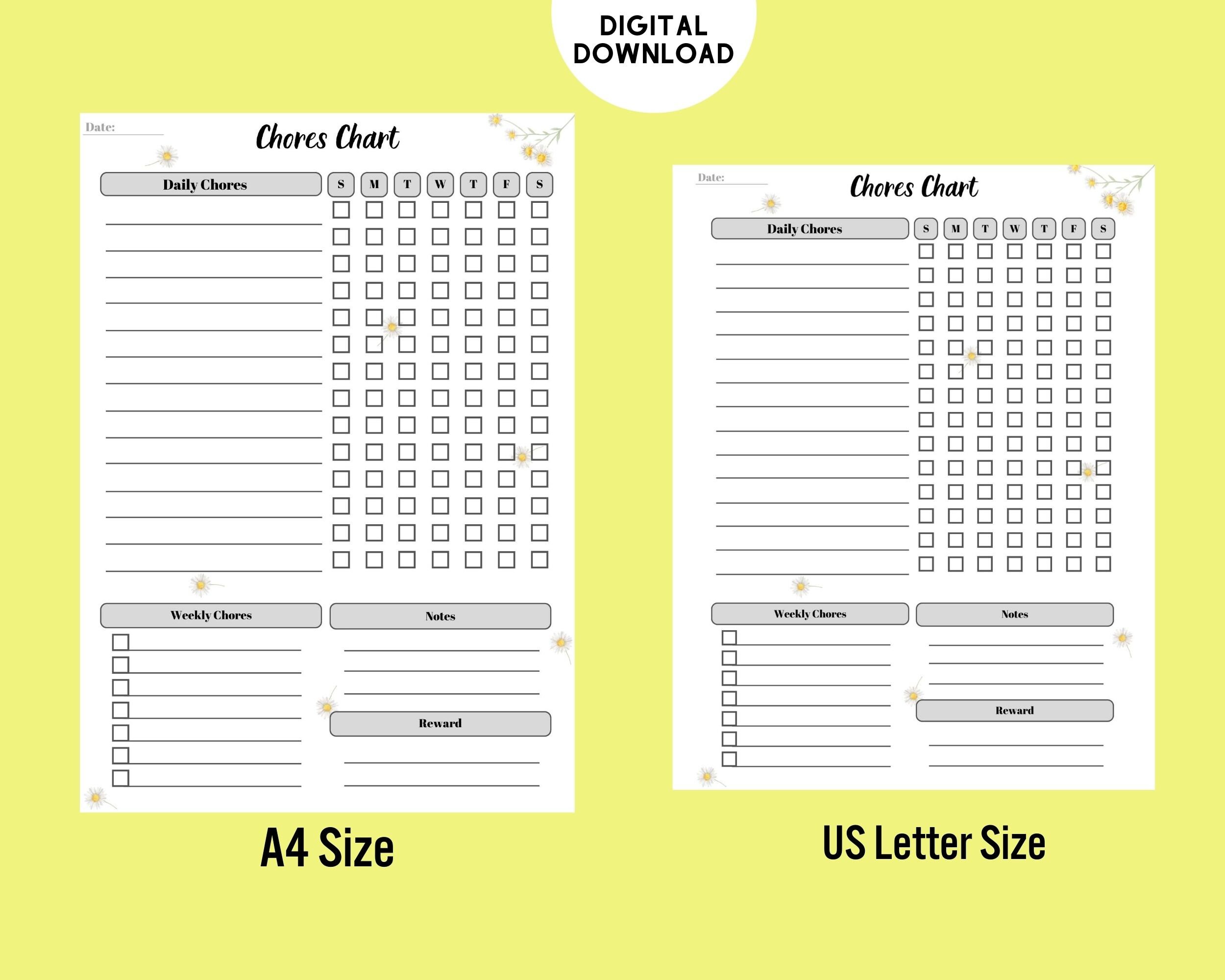 Chores Chart for Kids and Adults, Responsibilities Chart, to Do List ...
