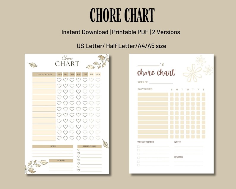 Chore Chart for Kids and Adults, Responsibilities Chart, to Do List, A4 ...