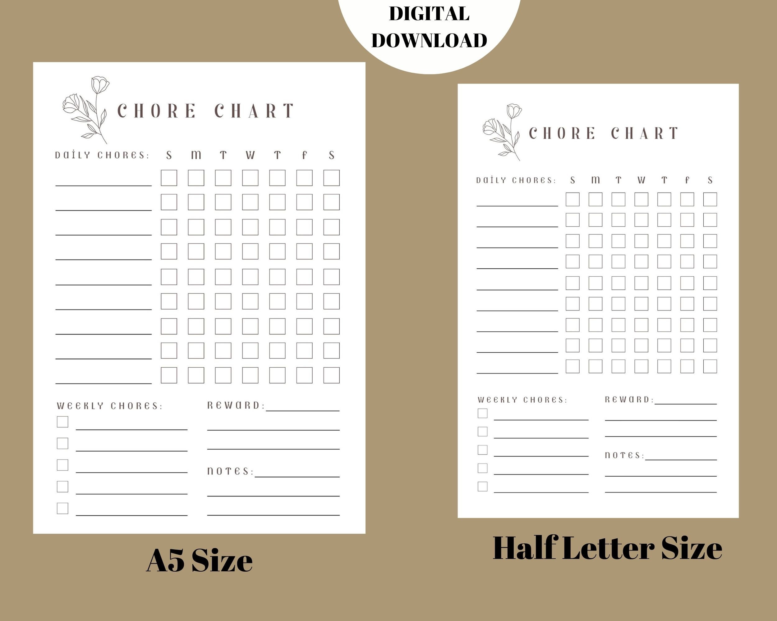 Chore Chart for Kids and Adults, Responsibilities Chart, to Do List, A4 ...