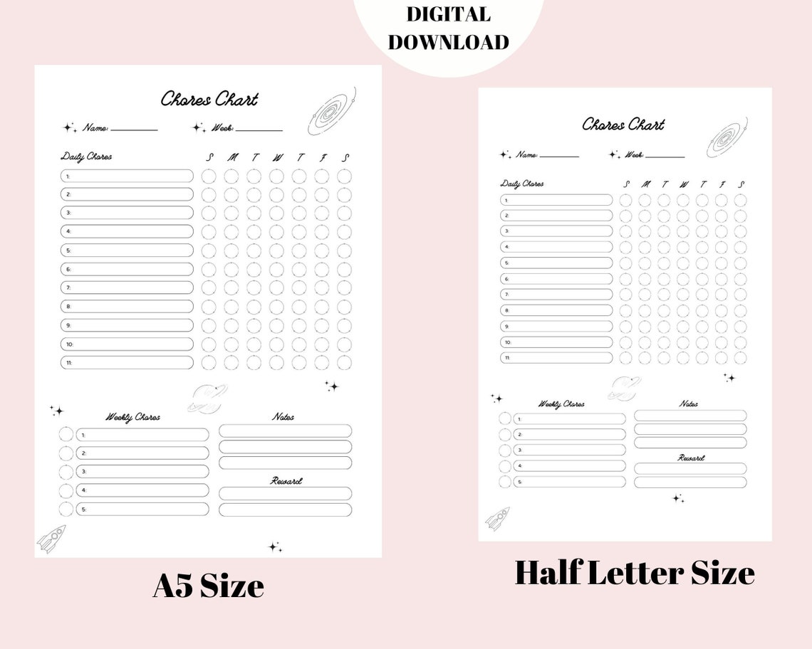 Chore Chart for Kids and Adults, Responsibilities Chart, to Do List, A4 ...