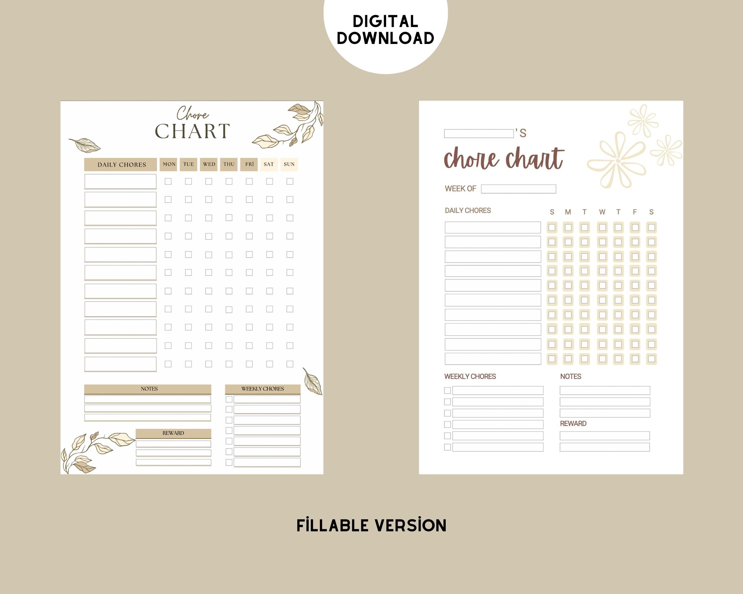 Chore Chart for Kids and Adults, Responsibilities Chart, to Do List, A4 ...