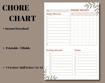 Chore Chart for Kids and Adults, Responsibilities Chart, to Do List, A4 ...