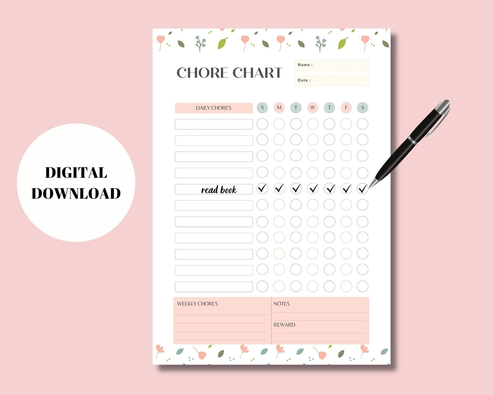 Chore Chart for Kids and Adults, Responsibilities Chart, to Do List, A4 ...