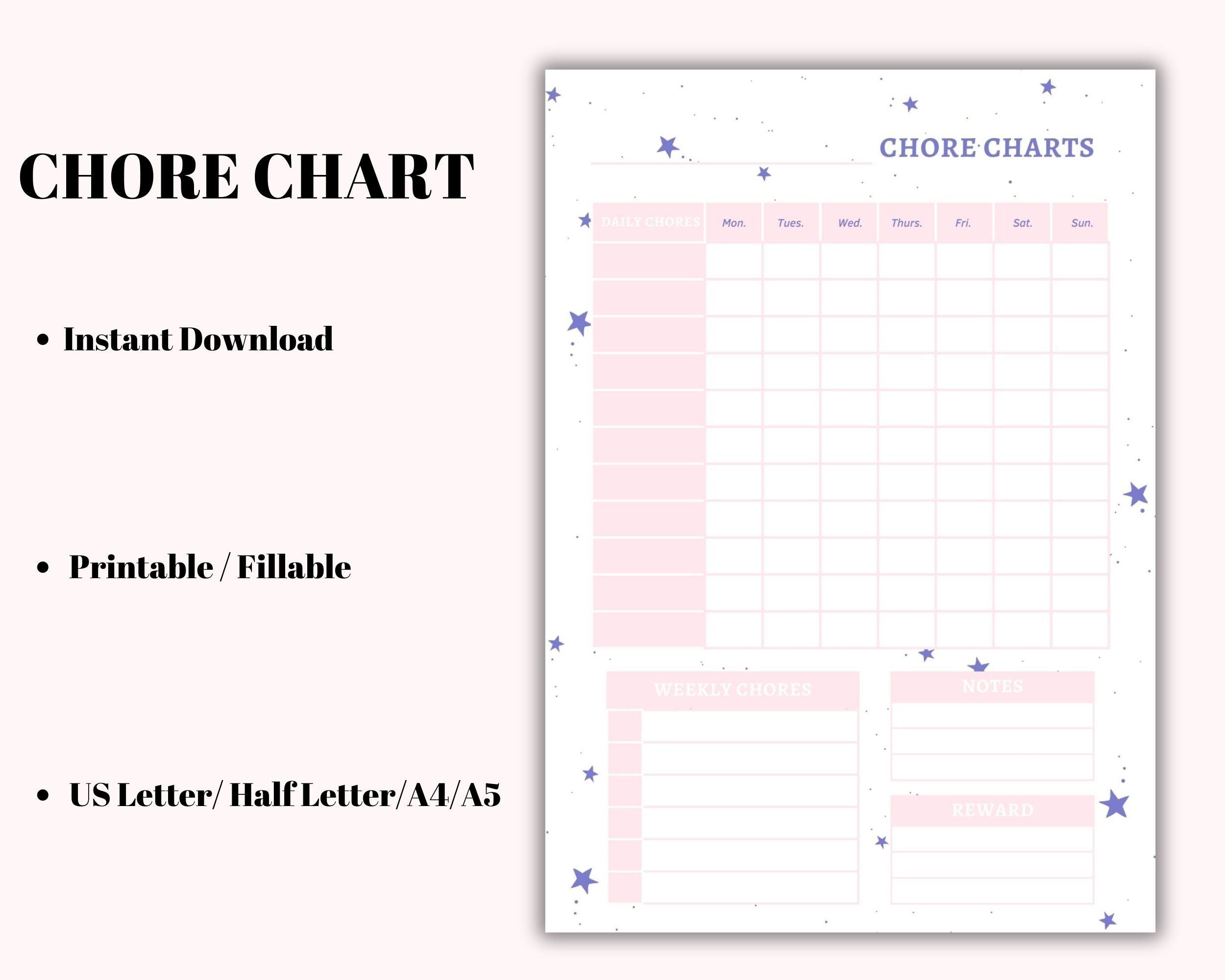 Chore Chart for Kids and Adults, Responsibilities Chart, to Do List, A4 ...
