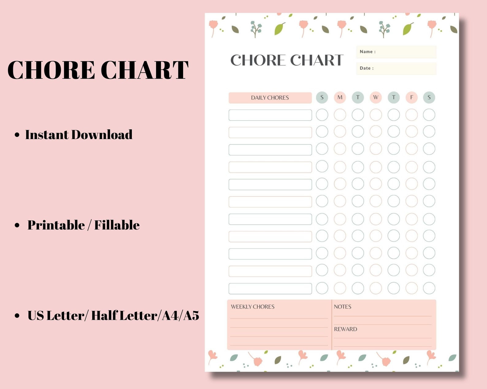 Chore Chart for Kids and Adults, Responsibilities Chart, to Do List, A4 ...