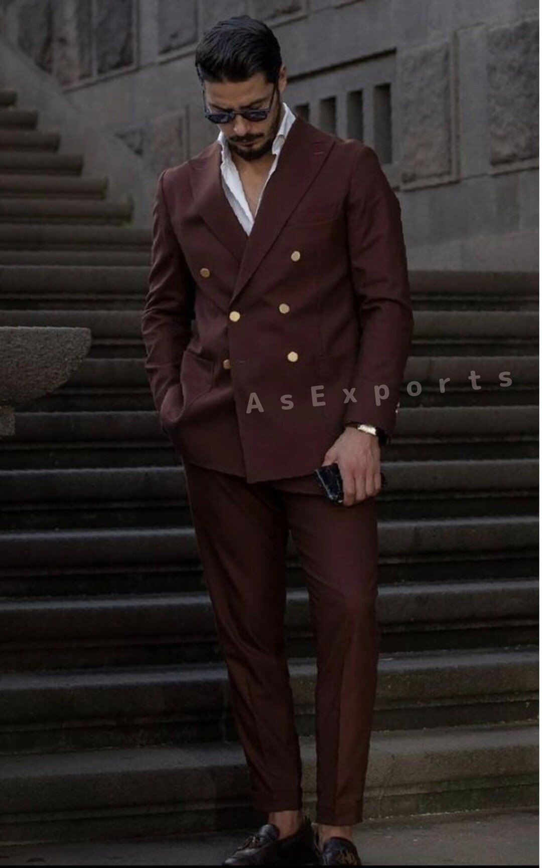 Brown 2 Piece Men Suits Luxury Fabric Prom Suits Party Wear Bespoke and ...
