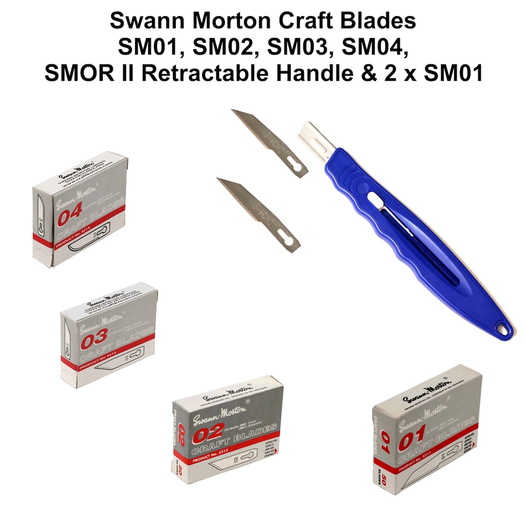 Swann Morton Craft Blades SM01, SM02, SM03, SM04, Blister Pack SMOR II Retractable Handle and ...