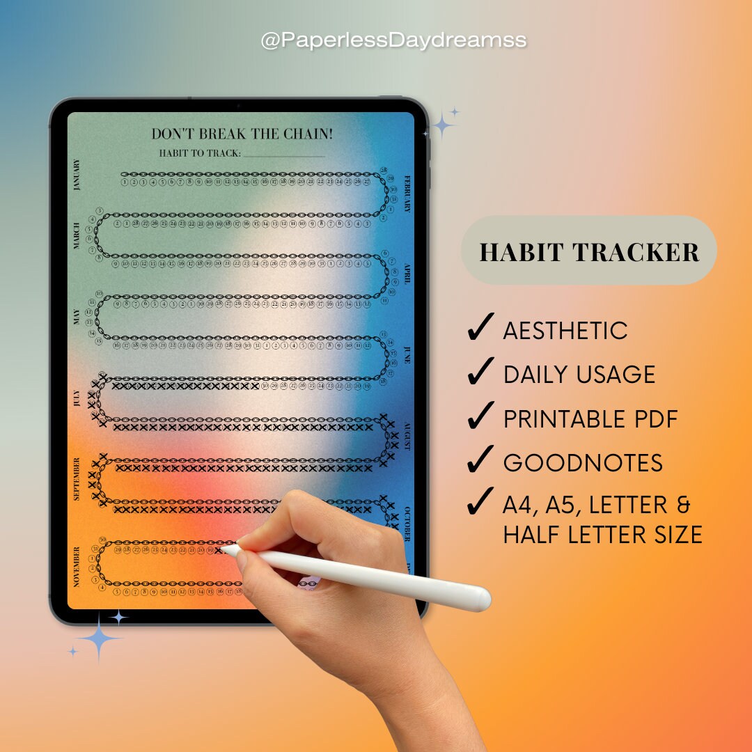 Printable Daily Habit Tracker Aura Colors Don't Break the Chain ...