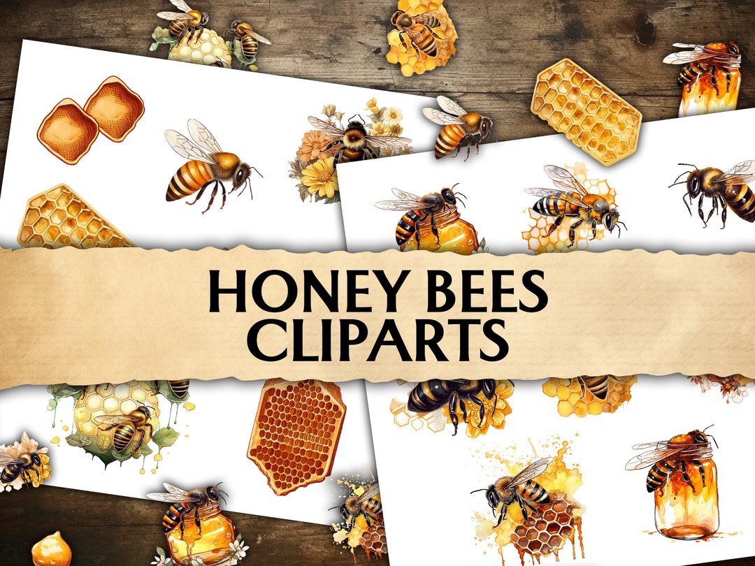 Watercolor Honey Bees Clipart Kit, Honey Illustrations Bees, Pictures ...