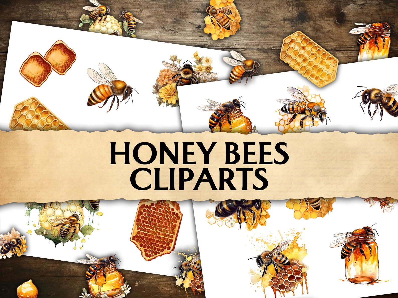 Watercolor Honey Bees Clipart Kit, Honey Illustrations Bees, Pictures ...