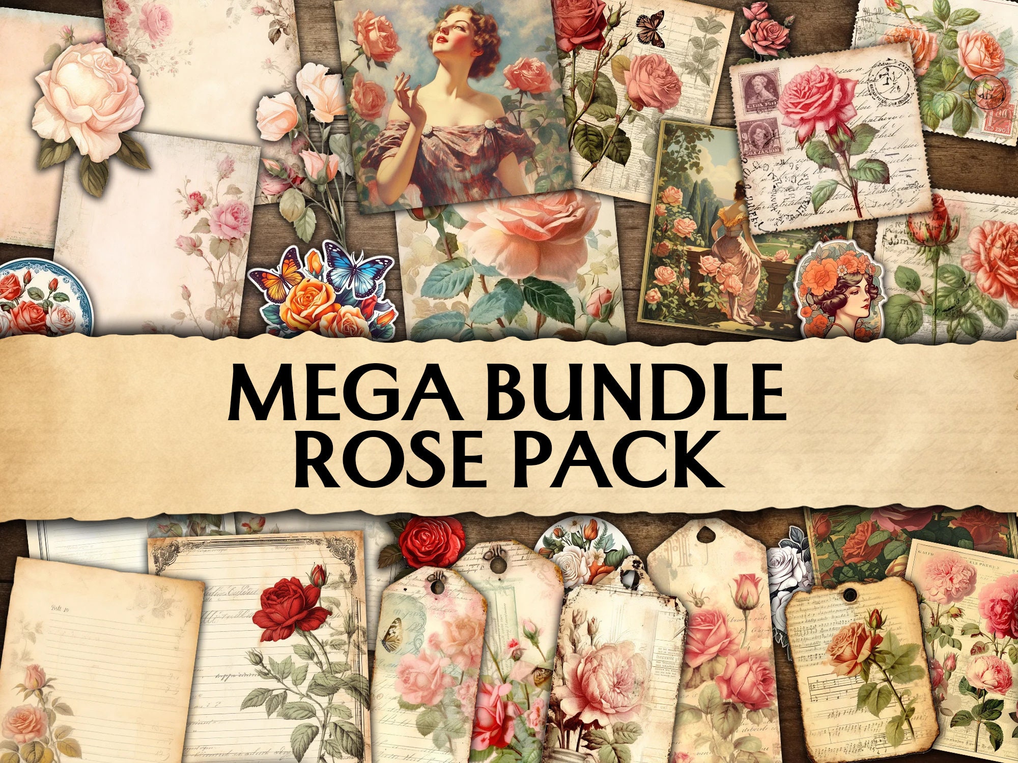 MEGA BUNDLE Junk Journal Rose Pack Printable Roses Scrapbook Rose ...