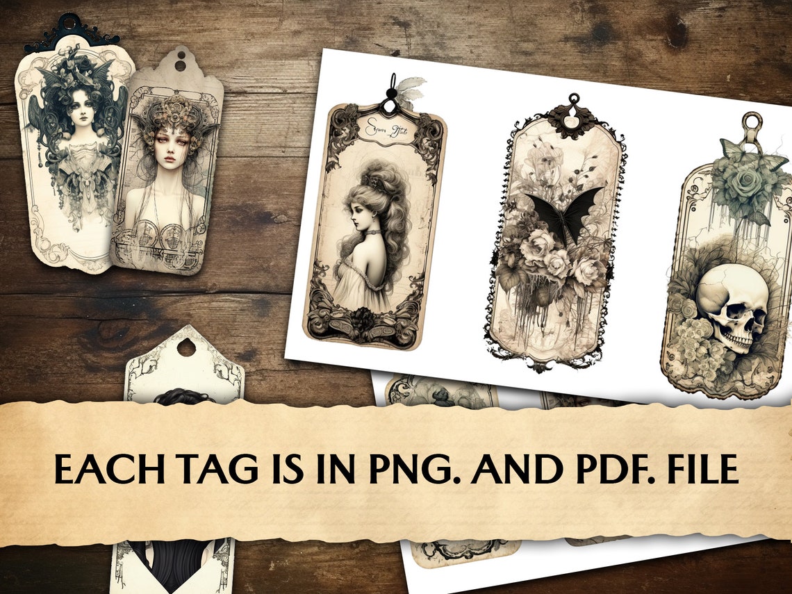 Junk Journal Gothic Tags, Antique Tags, Goth Journaling Tags, Journal ...