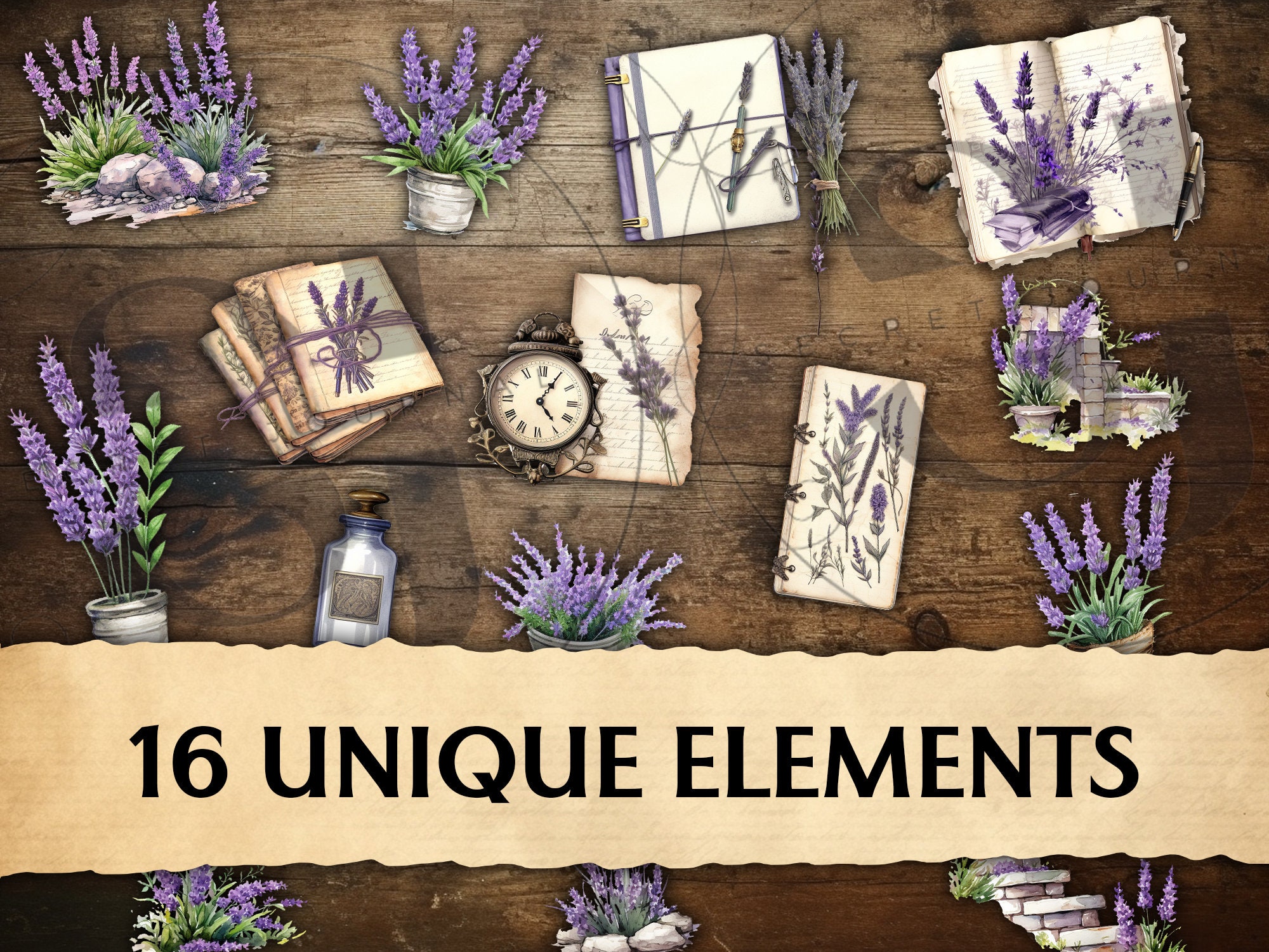 Watercolor Lavender Clipart Kit, Illustrations Lavender Graphics Set ...