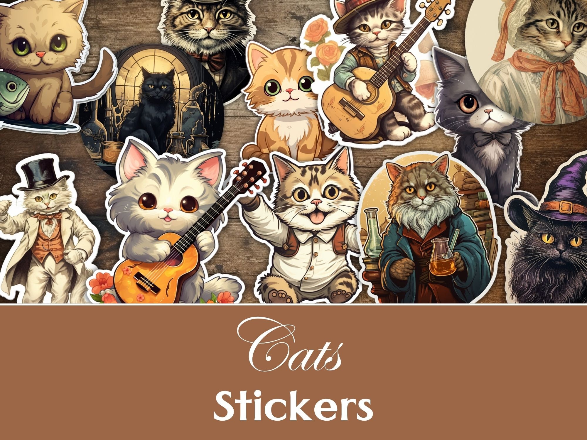 Cats Stickers, Vintage Cats Fussy Cuts, Junk Journal Cats Ephemera ...