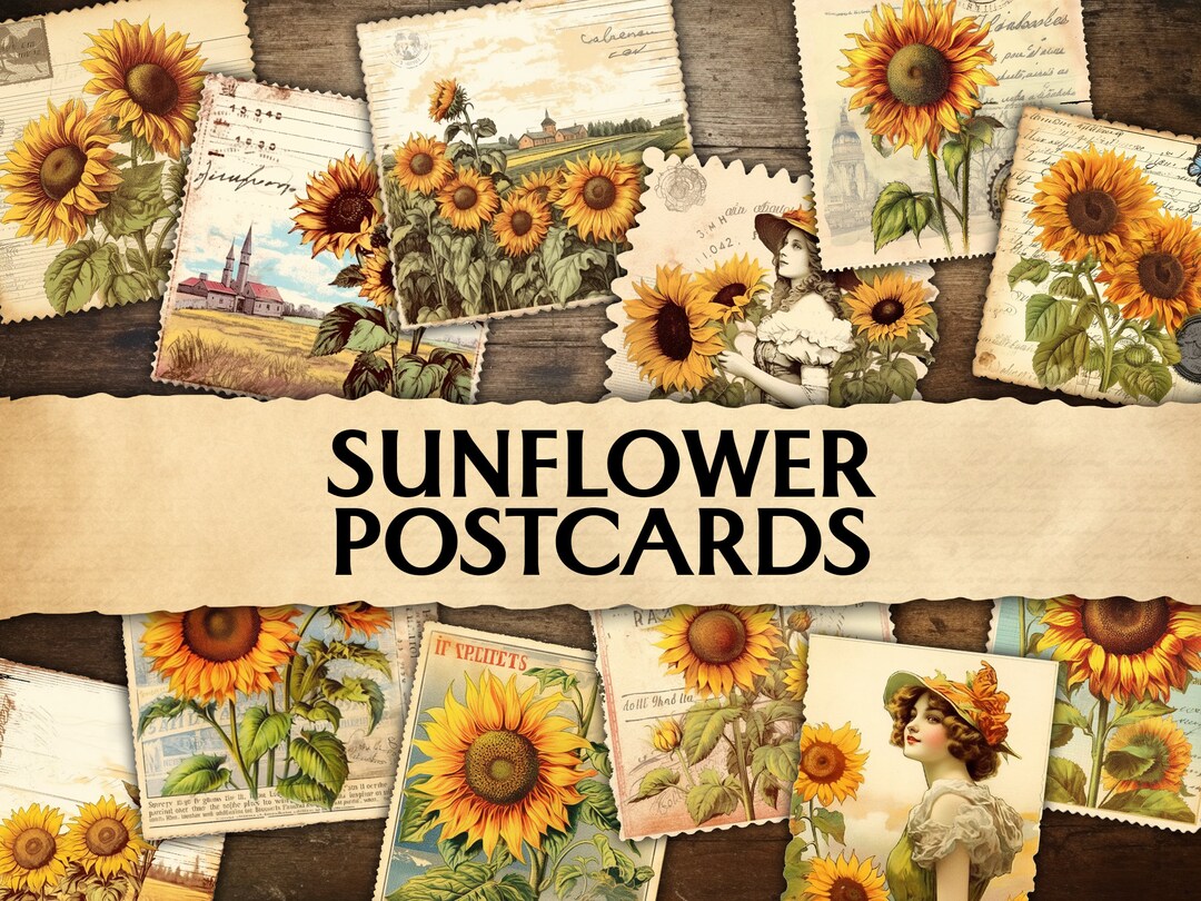 Sunflower Postcards, Junk Journal Postcards, Printable Postcards ...