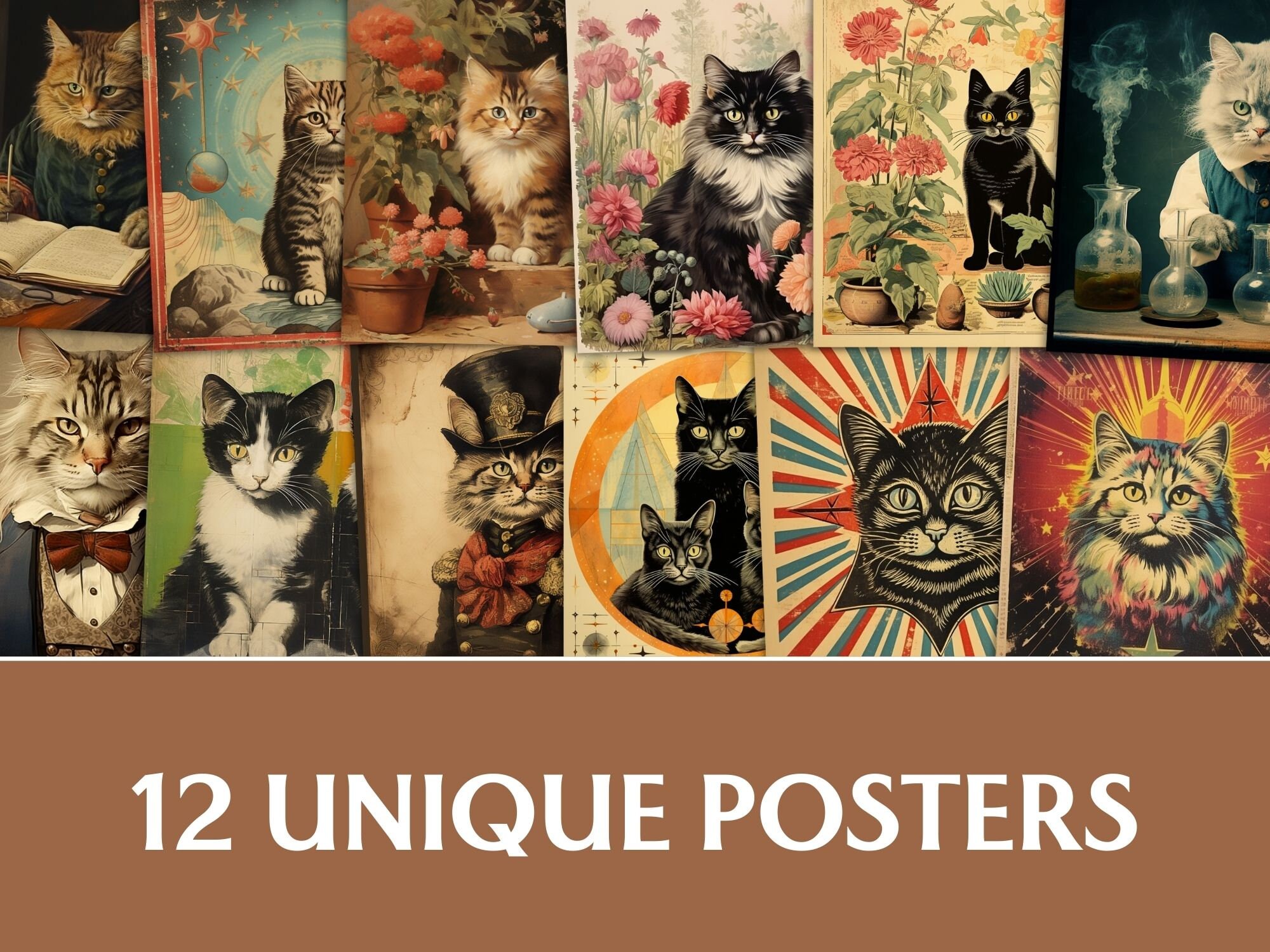 Cat Posters, Vintage Cats, Junk Journal Cats Ephemera, Printable ...