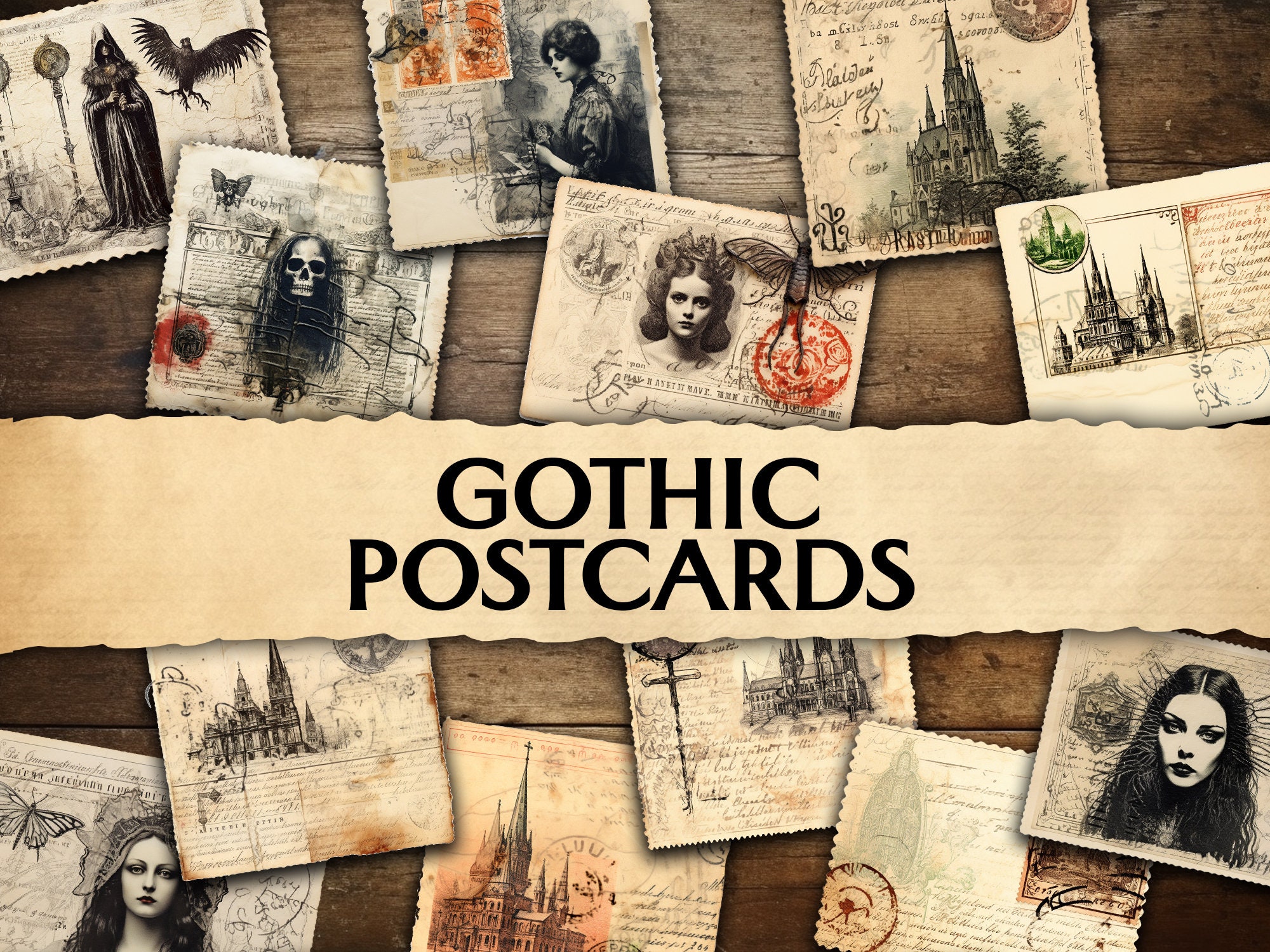 Junk Journal Gothic Postcards, Printable Postcards Vintage, Shabby ...