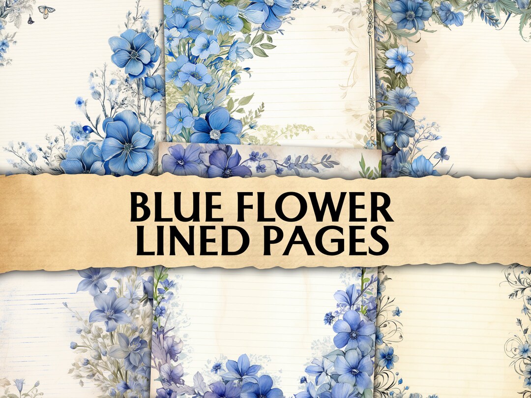 Junk Journal Blue Flower Lined Pages, Printable Shabby Pages ...